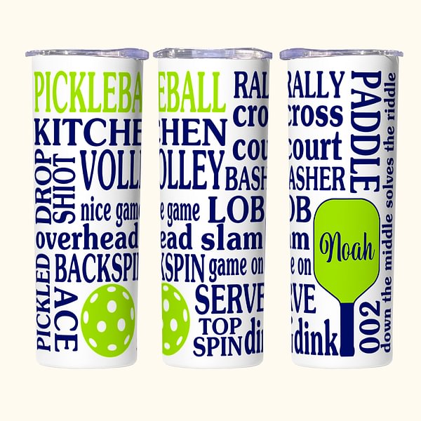 Personalized Bright Green Pickleball 20oz Skinny Tumbler with Straw ...
