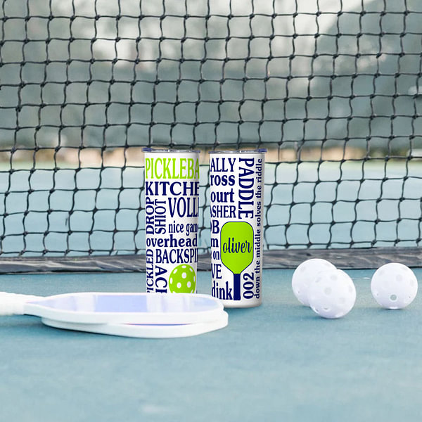 Personalized Bright Green Pickleball 20oz Skinny Tumbler with Straw ...
