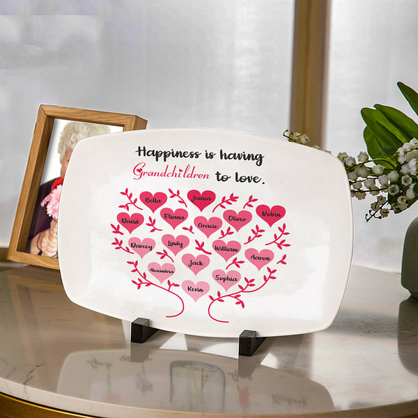 Personalisierte Familie Baum Platte rosa Herz Geschirr Glück Thema Home ...