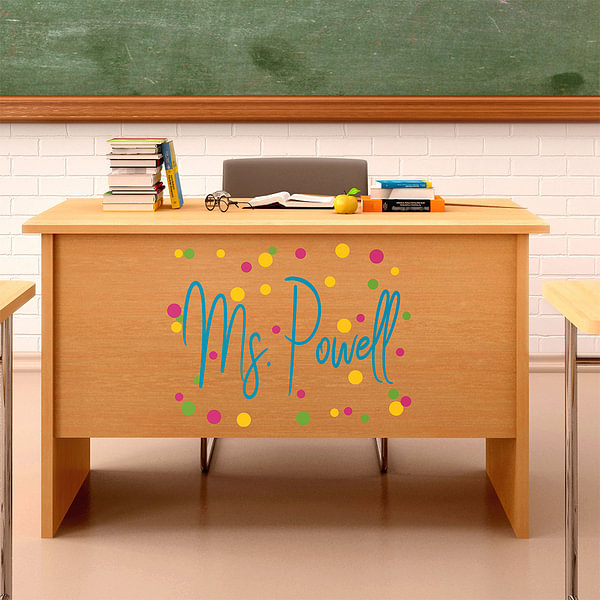 Personalized Colorful Teacher Desk Decal Stickers with Polka Dots for ...