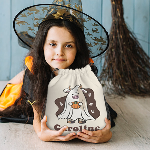 Personalized Halloween Pumpkin and Ghost Cow Drawstring Shoulder Bag ... Personalized Halloween Pumpkin and Ghost Cow Drawstring Shoulder Bag ...