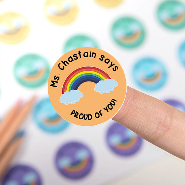 Personalised Cute Rainbow Super Star Teacher Reward Stickers with Name ...