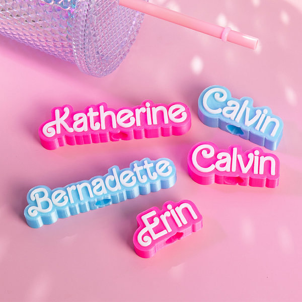 Personalized 3D Printed Name Straw Topper Pink Style Straw Decoration ...