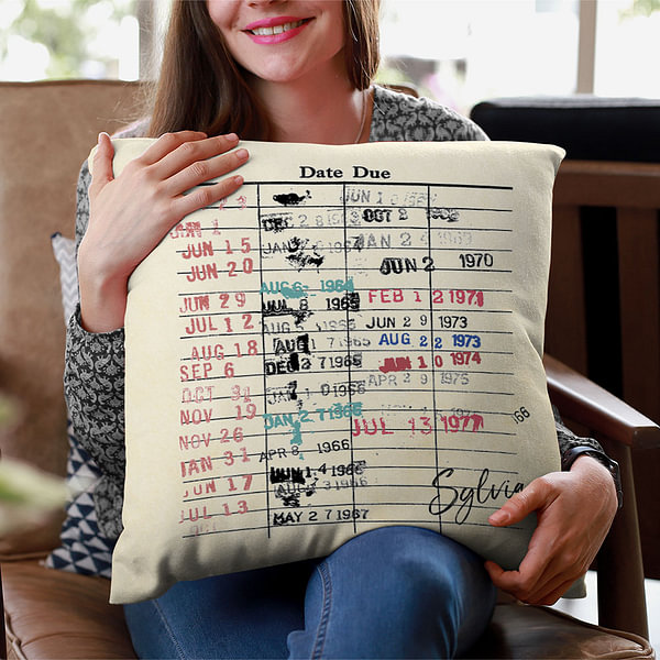 Personalized Retro Library Date Due Card Cushion Throw Pillow Cover ...