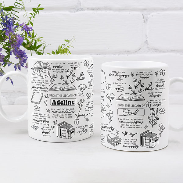 Personalized Floral Book 11oz 15oz Ceramic Name Mug From The Library Of ...