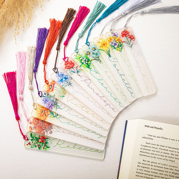 Personalized Watercolor Birth Flower Bookmark with Tassel and Name ...