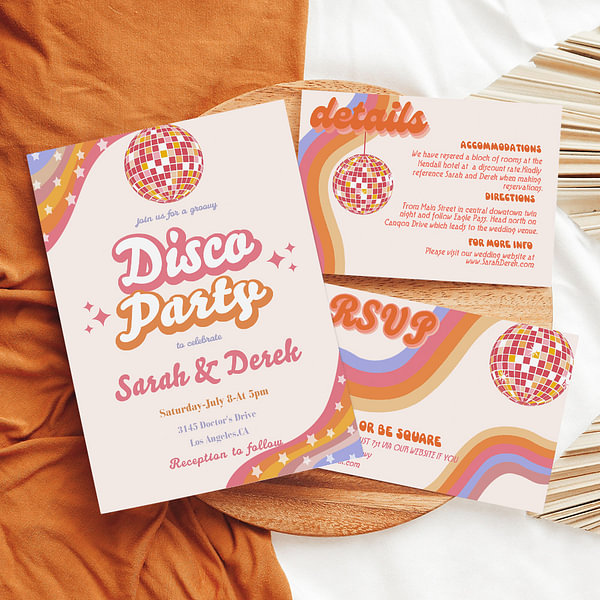 Personalized Disco Wedding Invitation Card Set with Name and Date Set ...