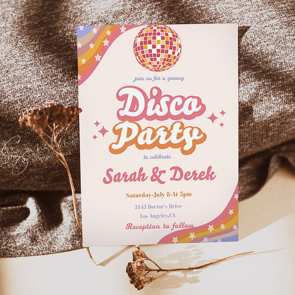 Personalized Disco Wedding Invitation Card Set with Name and Date Set ...