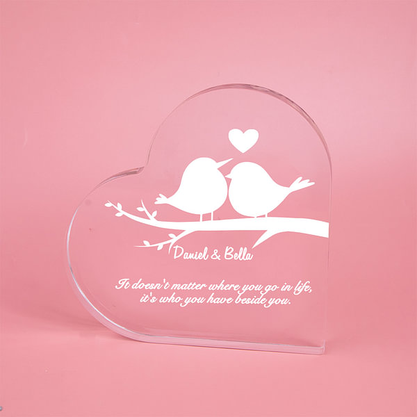 Personalized Lovebirds Transparent Acrylic Heart Plaque with Name and ...