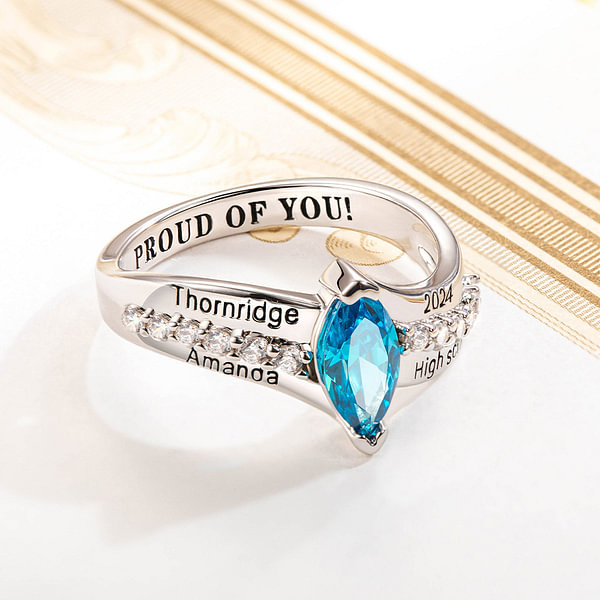 Personalized Birthstone Ring with Zircon Class of 2024 Engraved ...