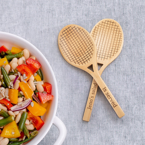 Personalized Food Grade Wooden Tennis Racket Salad Servers with ...