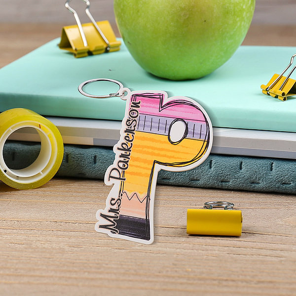 Personalized Graffiti Pencil Apple Style Acrylic Keychain with Initial ...