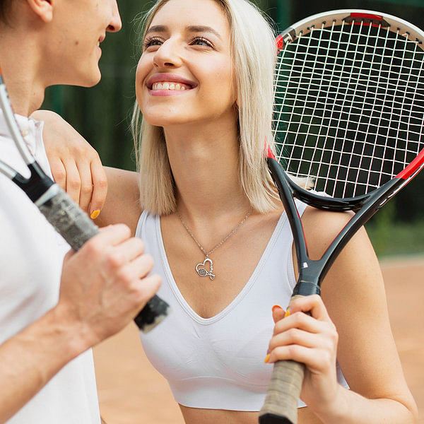 Personalized Sterling Silver Heart Shaped Tennis Racket Necklace with ...
