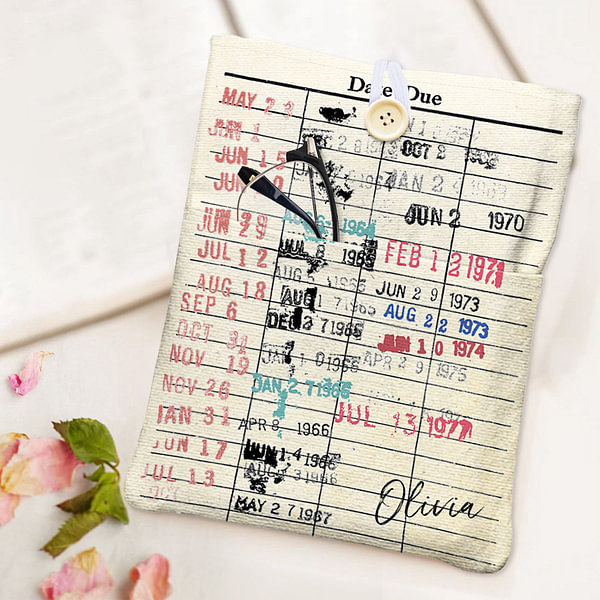 Personalized Retro Date Due Card Book Cover with Front Pocket and Name ...
