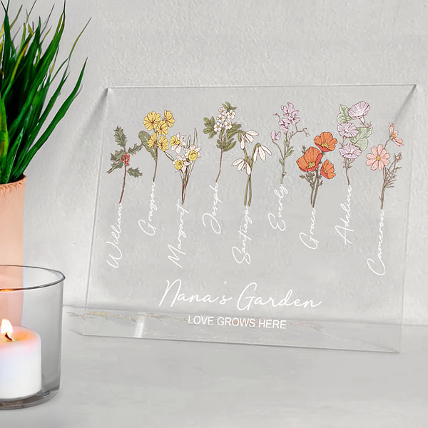 Personalized Watercolor Birth Flower Acrylic Plaque with 1-15 Names ...