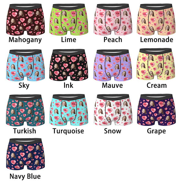 Personalized Funny Face Boxers Briefs with Pink Heart - CALLIE