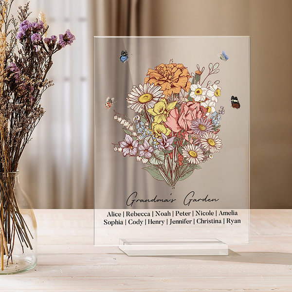 Personalized Acrylic Plaque Home Decoration with Birth Flower Bouquet ...
