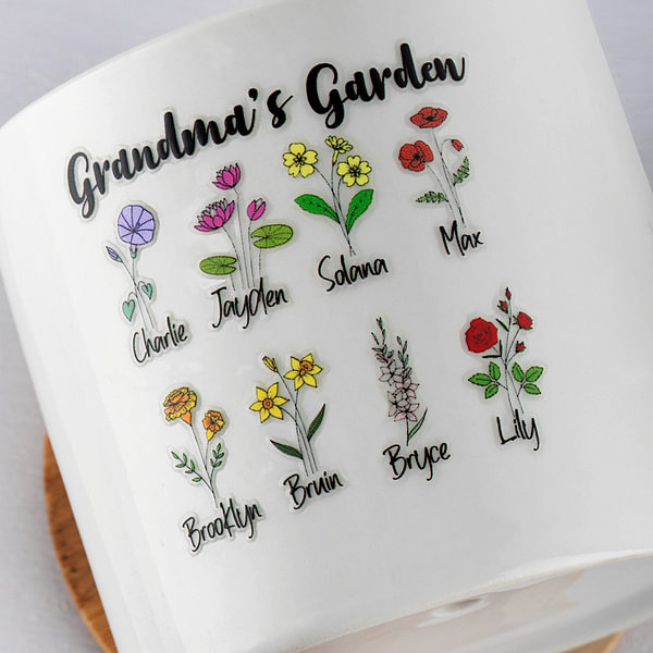 Personalised Birth Flower Plant Ceramic Pot Planter and Bamboo Base ...