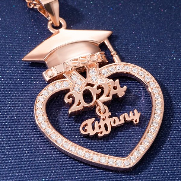 Personalized Graduation Cap Heart Zircon Necklace Bracelet with Name ...