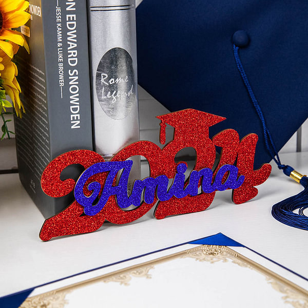Personalized Glitter Graduation Wood Sign with Name and Year Graduation ...