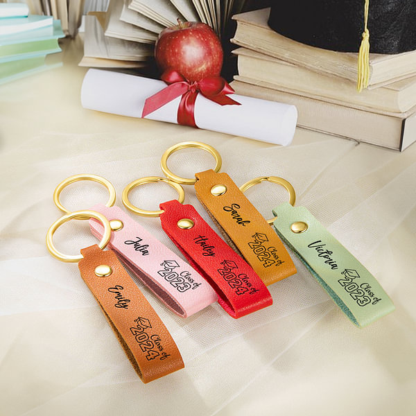 Personalized Graduation Leather Keychain Bag Charm with Year and Name ...