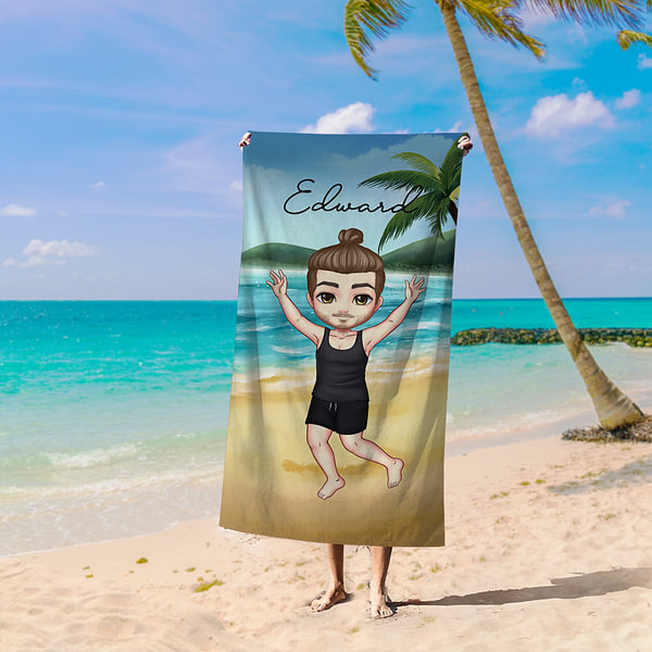 Serviette de Plage Personnalisé avec Image de Personnage et Prénom Serviette Super Douce Séchage ...