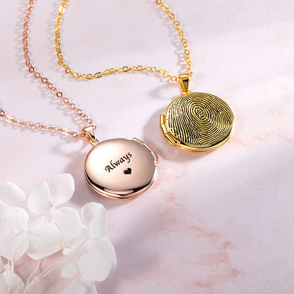 Personalized Tiny Round Fingerprint Photo Locket Necklace with Text ...