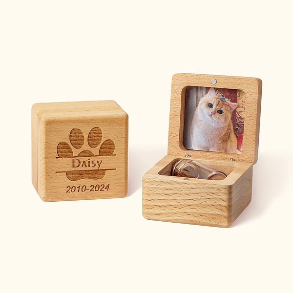 Personalized Engraving Wooden Pet Fur Photo Magnetic Keepsake Box with ...
