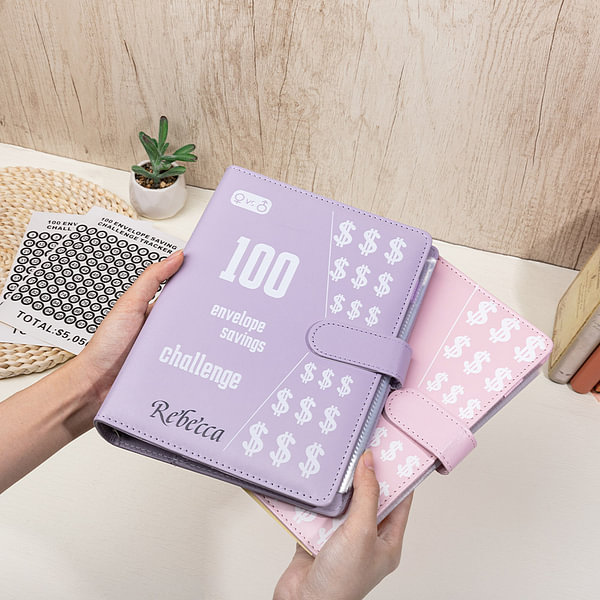 Personalized 100 Envelopes Money Saving Challenge Leather Binder with ...