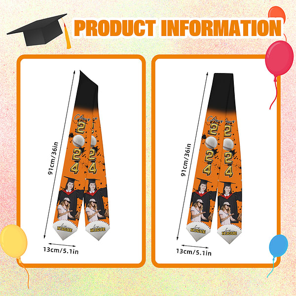 Personalized Photo Collage Multicolor Sport Graduation Stoles with Text ...