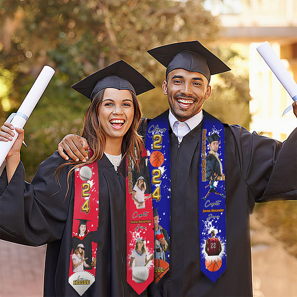 Personalized Photo Collage Multicolor Sport Graduation Stoles with Text ...