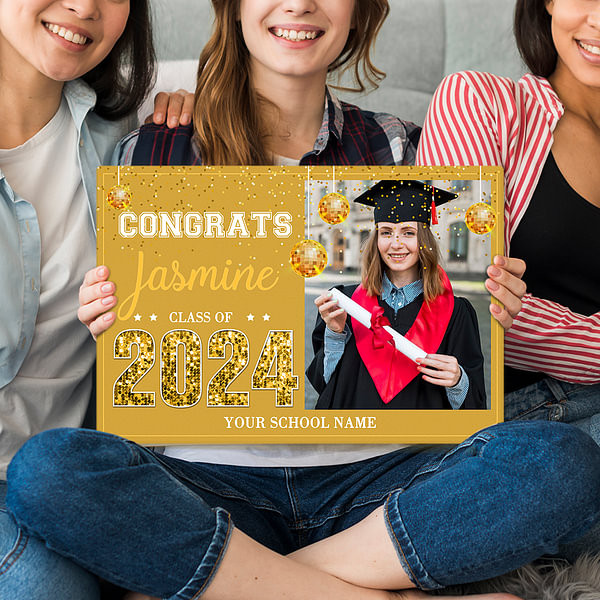 Personalized Sequin Disco Style Graduation Photo Canvas Frameless ...