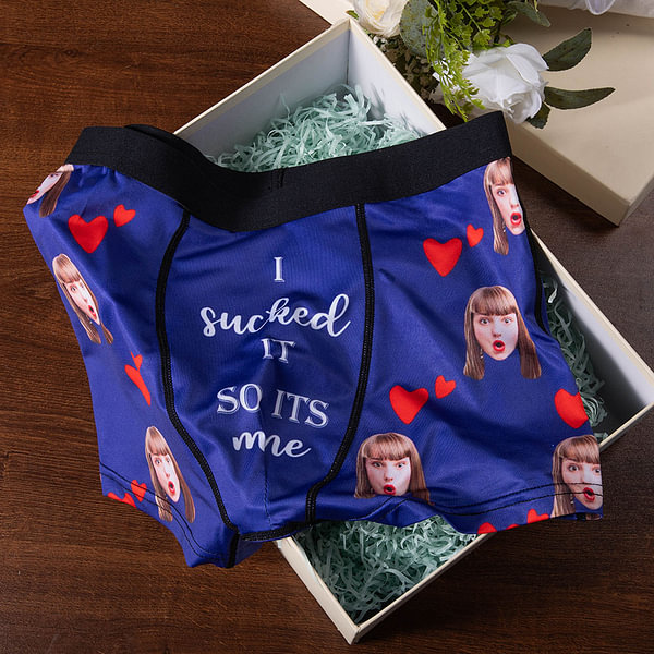 Personalized Face Photo Boxer Brief with Love Hearts I Sucked It So Its ...