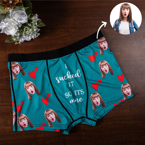 Personalized Face Photo Boxer Brief with Love Hearts I Sucked It So Its ...
