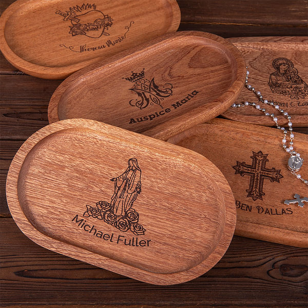Personalized Wooden Rosary Tray with Engraved Text Sacrament First ...