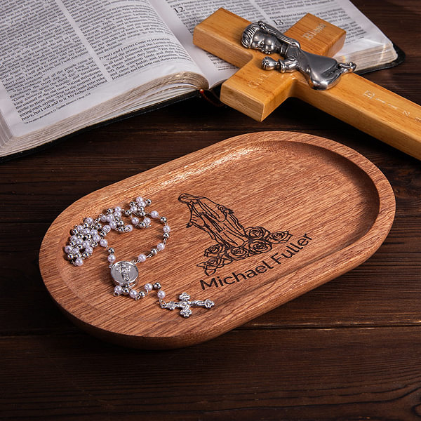 Personalized Wooden Rosary Tray with Engraved Text Sacrament First ...