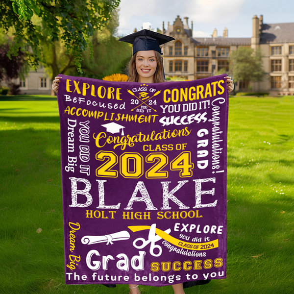 Personalized Graduation Inspiration Multicolor Soft Fleece Name Blanket ...