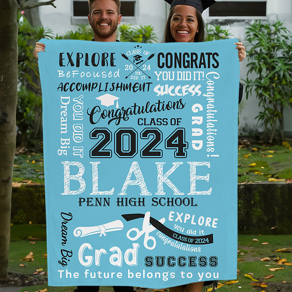 Personalized Graduation Inspiration Multicolor Soft Fleece Name Blanket ...
