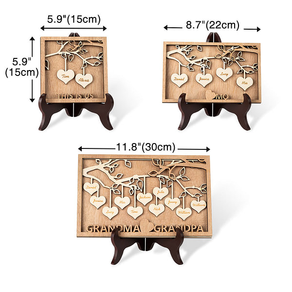 Personalized Wood Hanging Hearts Family Tree Home Decor - CALLIE