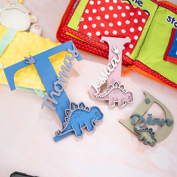 Personalized Cute Dinosaur Themed Wooden Nursery Door Sign with Name ...