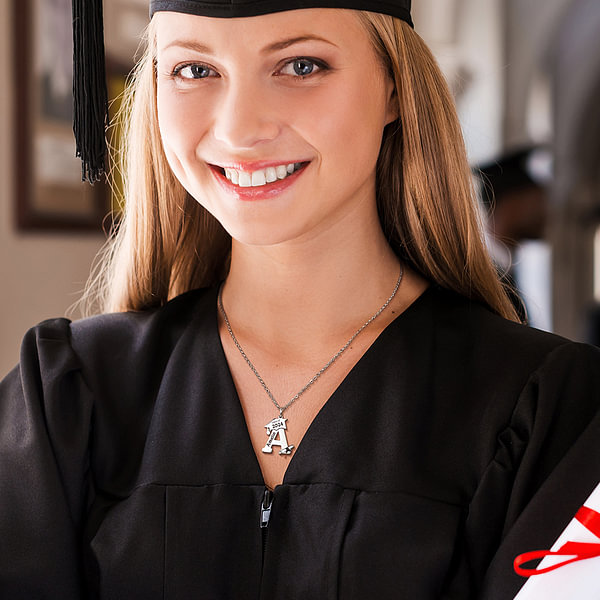 Personalized Letter Initial Bachelor Hat Diploma Necklace Keychain with ...