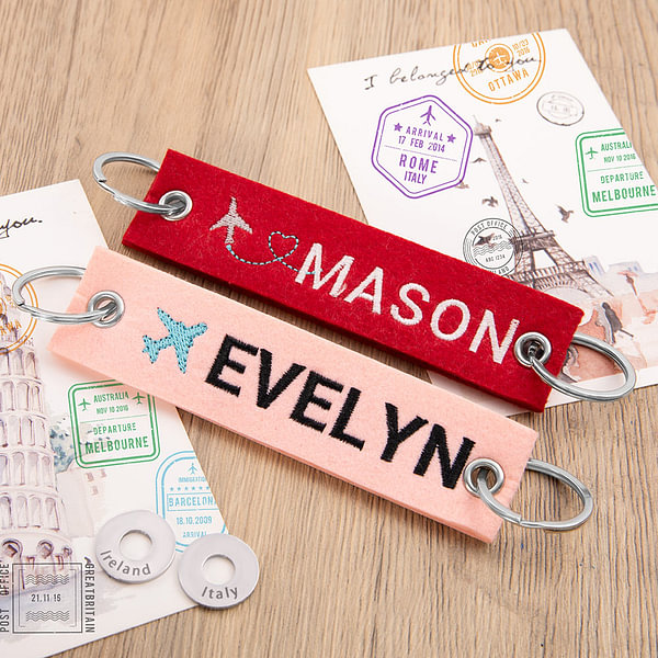 Personalized Embroidered Name Travel Felt Keychain with Engraved Text ...