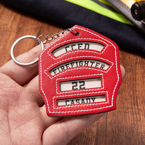 Personalized Leather Firefighter Helmet Shield Keychain with Department ...