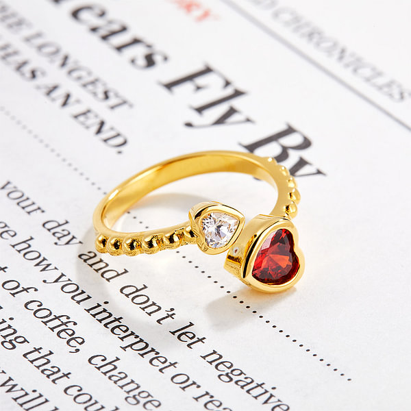 Personalized Double Heart Birthstones Adjustable Open Ring Birthday ...