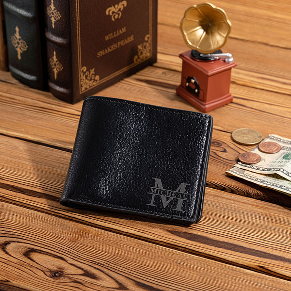 Personalized Men's Foldable Leather Wallet with Engraved Initials and ...