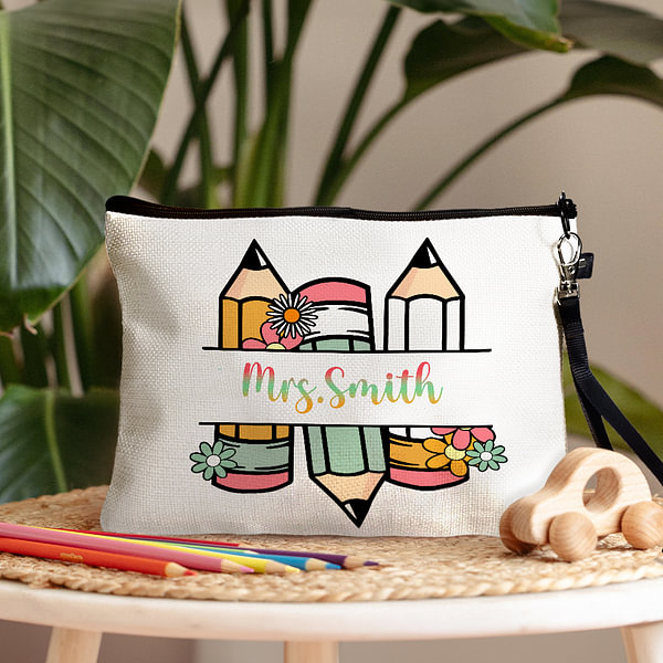 Personalized Retro Floral Pencils Portable Zipper Storage Bag with Name ...