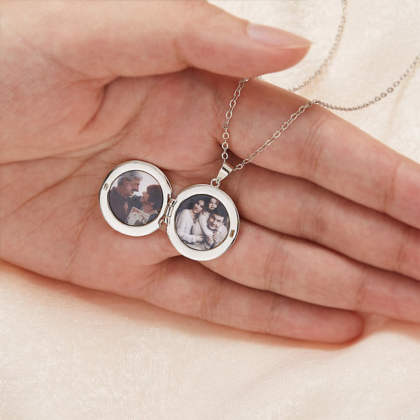 Personalized Birth Flower Photo Locket Necklace with Engraved Name ...