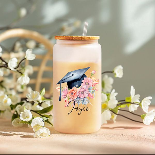 Personalized Floral Graduation Cap 20oz Name Drinking Glasses with ...