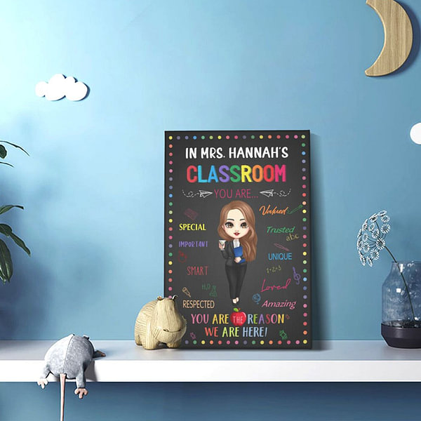 Personalized Cartoon Woman Canvas Painting with Name Classroom Decor ...