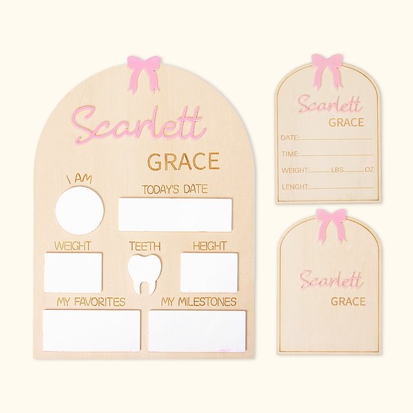 Personalized Wooden Coquette Bow Baby Name Sign Set of 3 with Birth ...